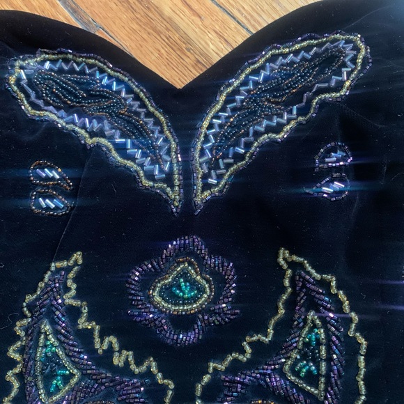 Vintage | Tops | Vintage Peacock Beaded Velvet Corset Top | Poshmark
